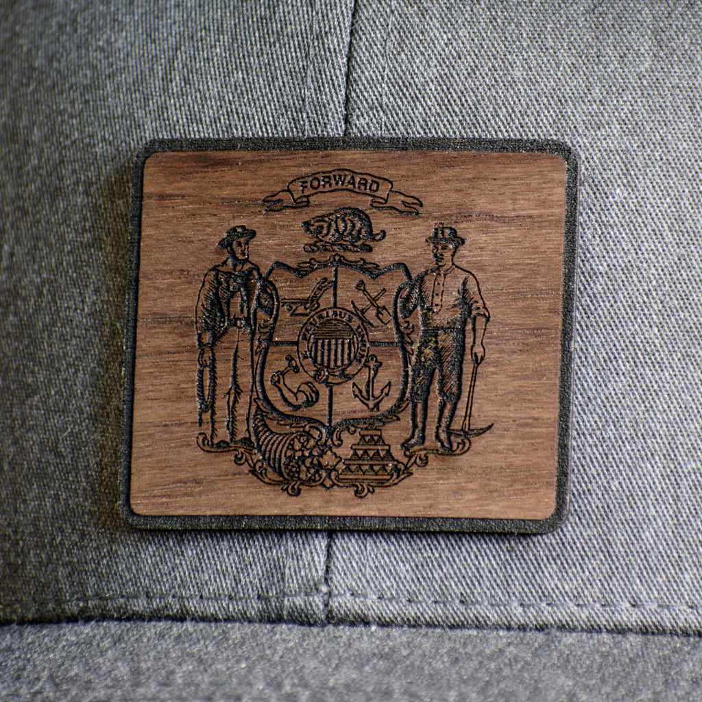 Wooden Patch Snapback Trucker | Wisconsin Flag Snapback Hat | Union ...